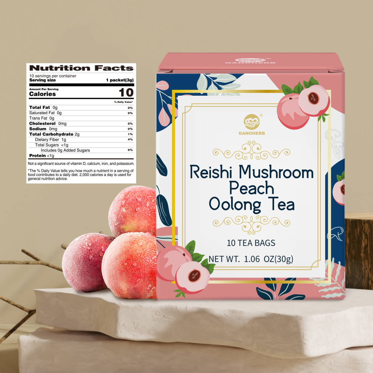 Reishi Mushroom Peach Oolong Tea - Ganoherb